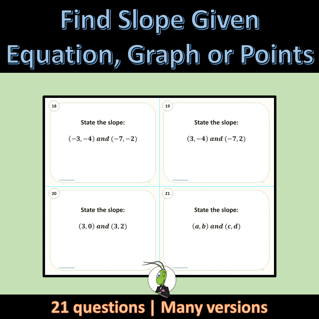 Slope From a Graph, Slope Intercept Form, 2 points Algebra 1 Task Cards ...