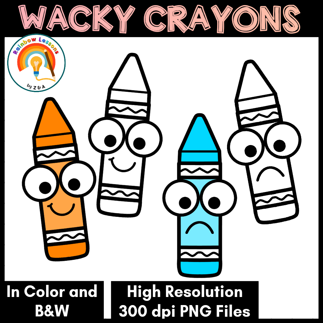 Crayons Faces Clip Art | Crayons Emotions Cliparts | Wacky Crayons ...