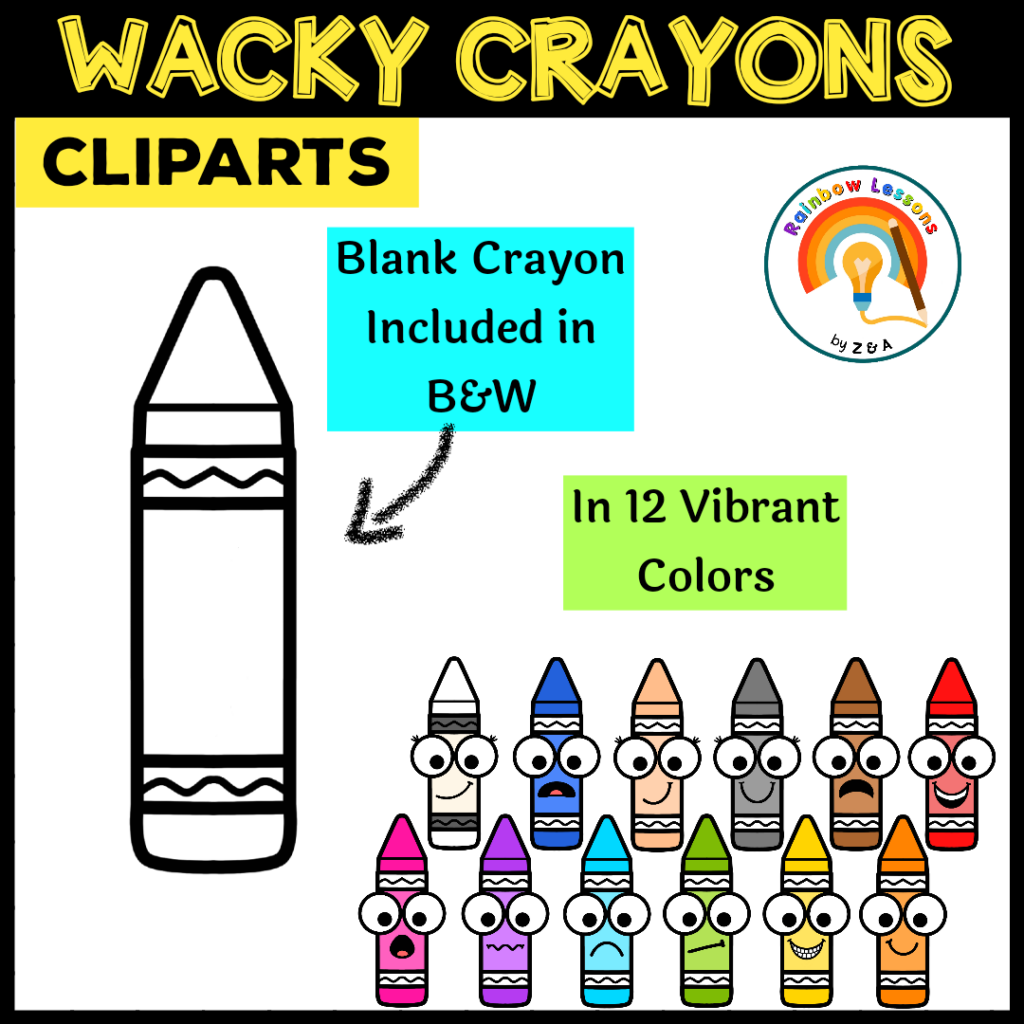 Crayons Faces Clip Art | Crayons Emotions Cliparts | Wacky Crayons ...