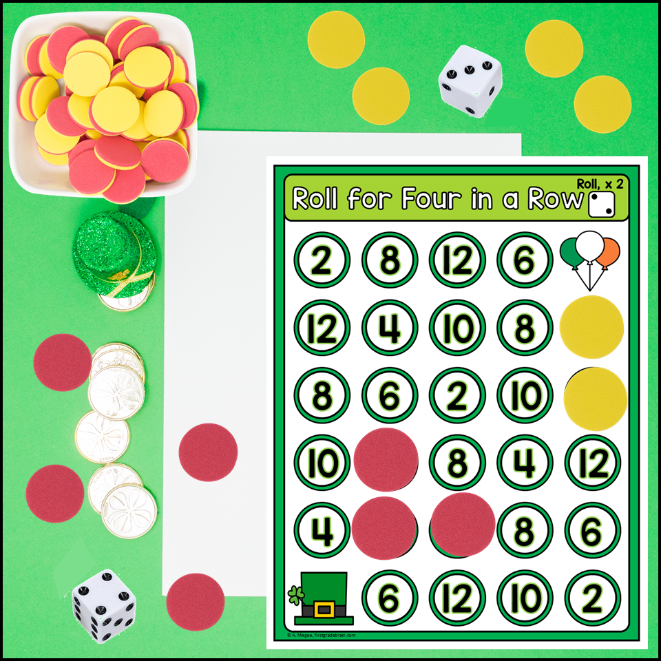St. Patrick's Day March Math Activity Game Four in a Row Multiplication ...