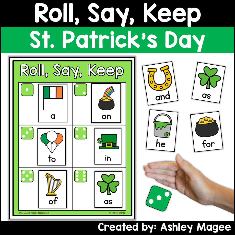 St. Patrick March Sight Word Activity Roll Say Keep with First 300 Game ...