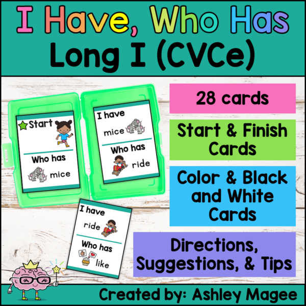 I Have Who Has Long I Words (CVCe) Phonics Game Activity for Practice ...