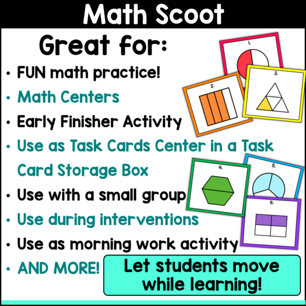 Math Scoot! Fraction Activity Game Center Halves Thirds Fourths ...