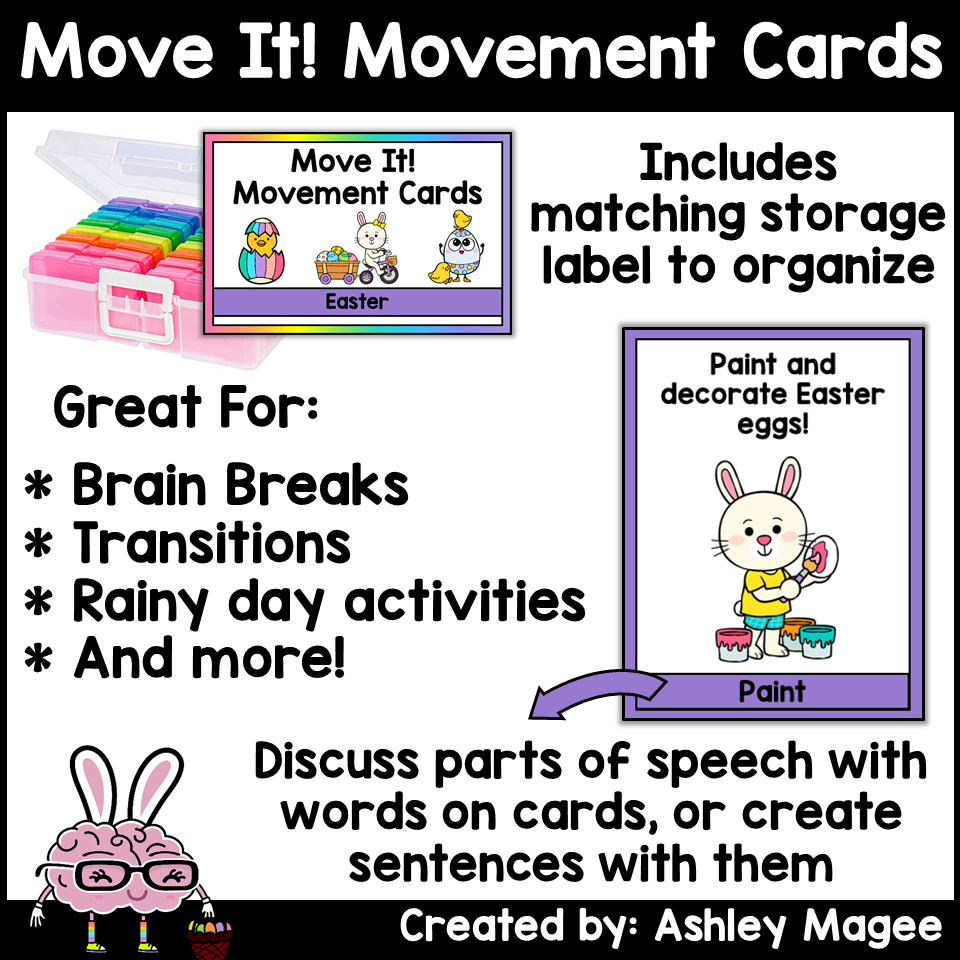 Move It! Movement Cards Easter themed Brain Breaks for Gross Motor ...