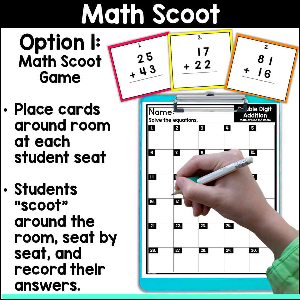 Math Scoot! Double Digit Addition Without Regrouping Activity Task Card ...