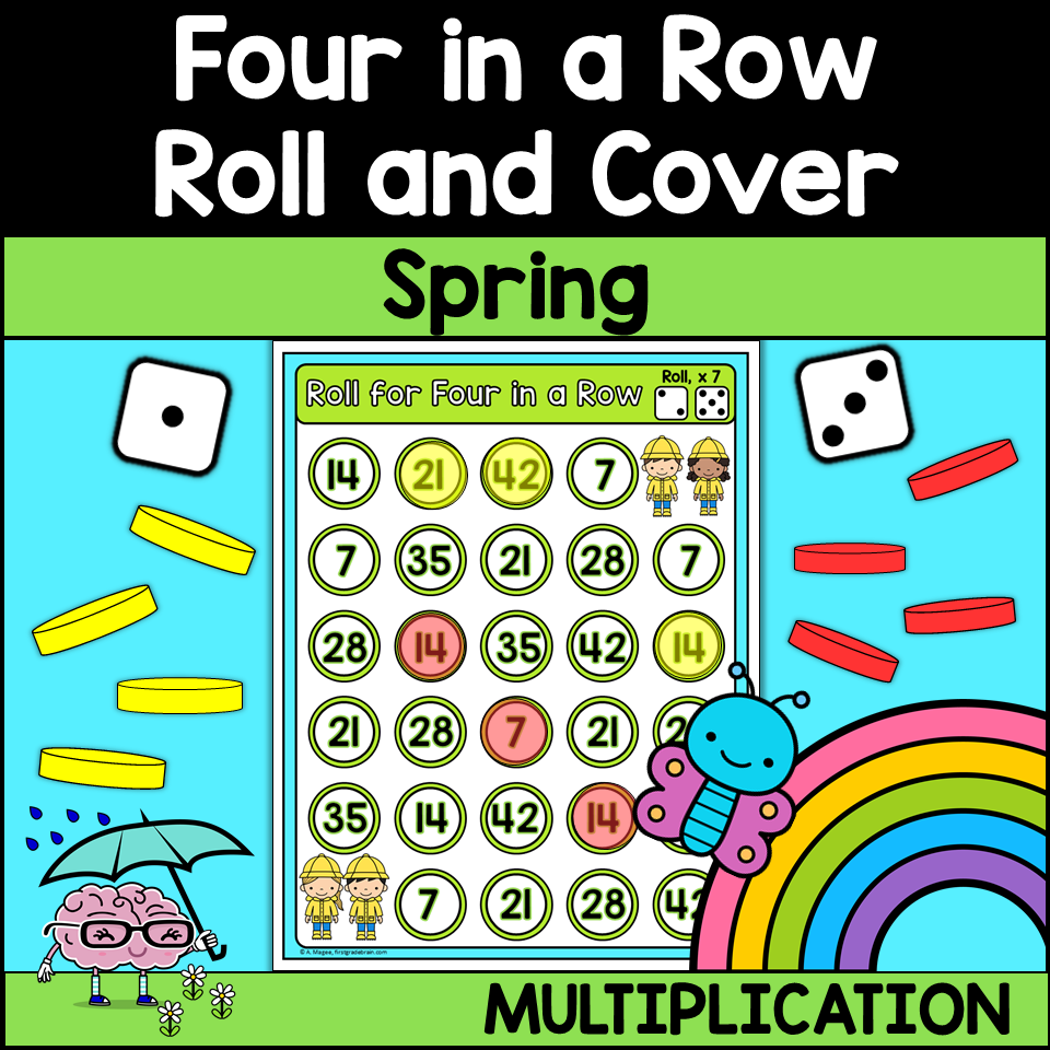 Spring Four in a Row Multiplication Game Math Center Activity Roll and ...