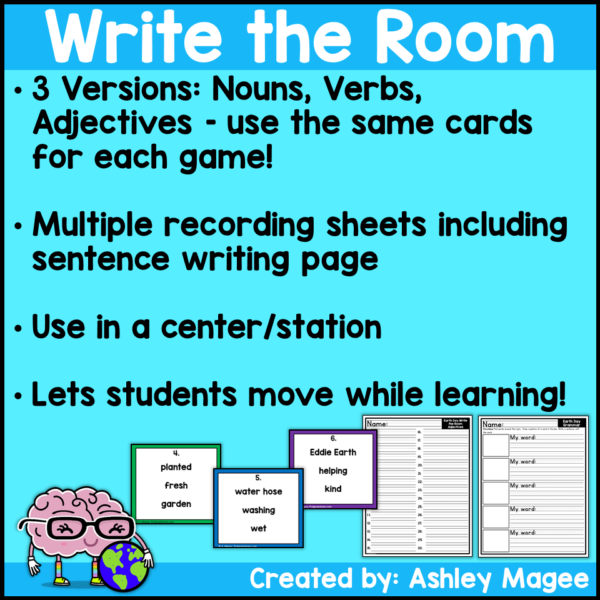 Earth Day Grammar Scoot Game Task Card Center Nouns Verbs and ...