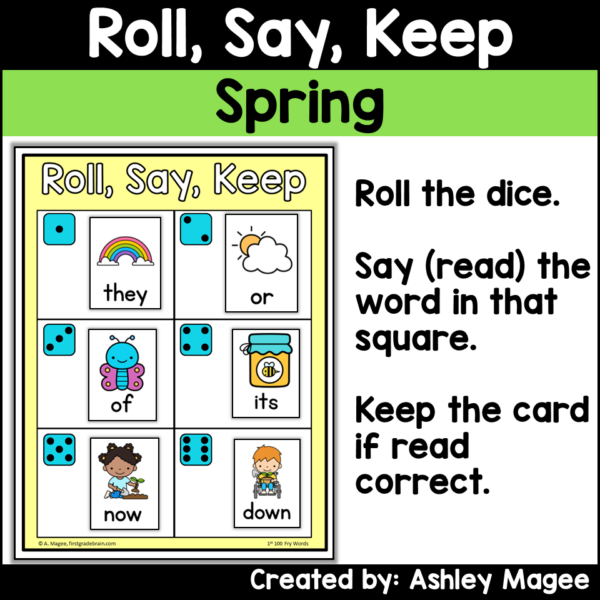 Spring Sight Word Activity Roll Say Keep Game with First 300 Words ...