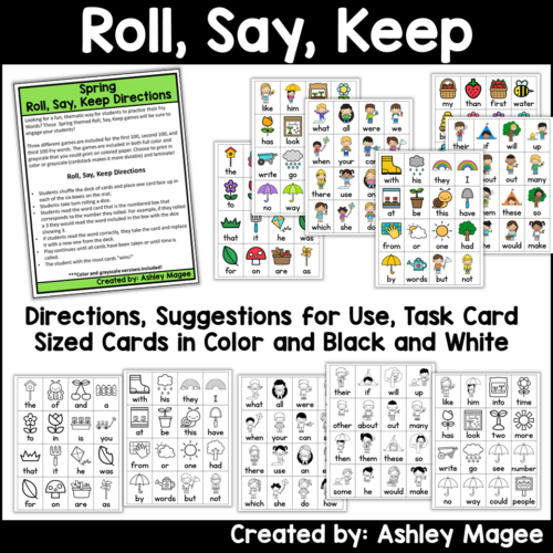 Spring Sight Word Activity Roll Say Keep Game with First 300 Words ...