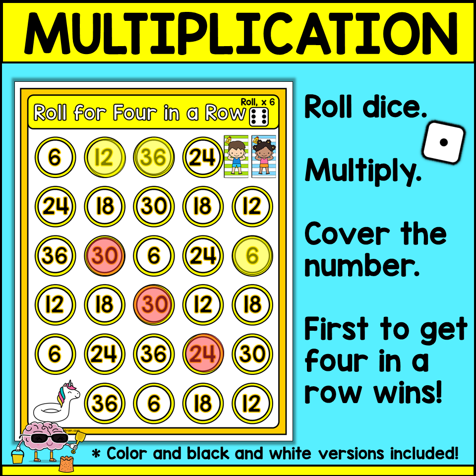 Summer Four in a Row Multiplication Game Math Center Activity End of ...