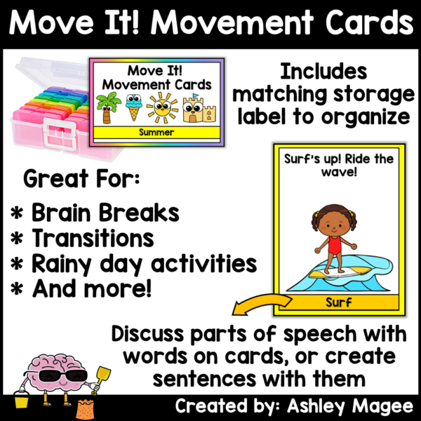 Move It! Movement Cards Summer End of Year Themed Brain Breaks for ...