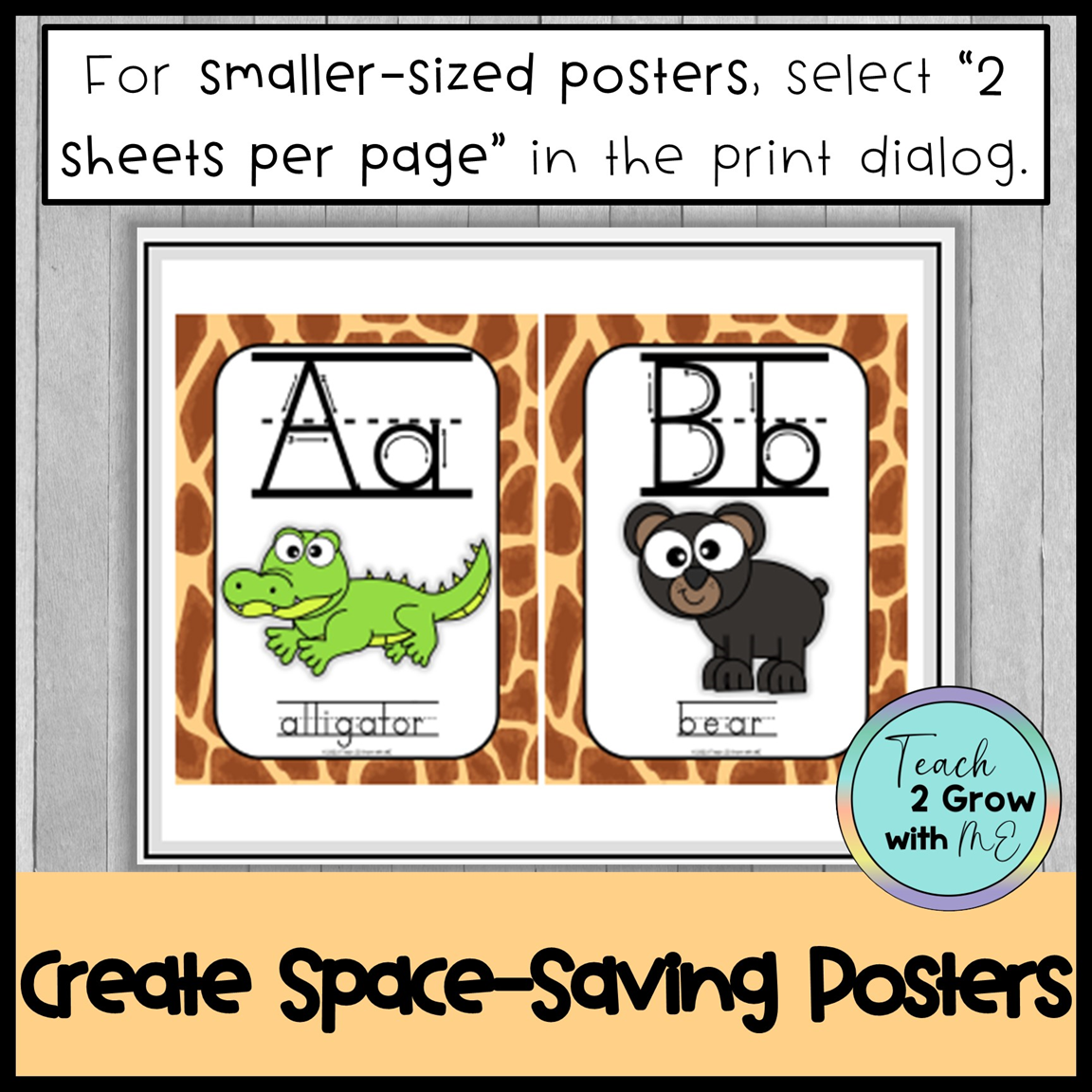 Alphabet Posters Zoo Animals A-Z with Giraffe Print Border Classroom ...