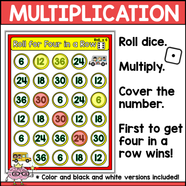 Back to School Four in a Row Multiplication Game Math Center Activity ...