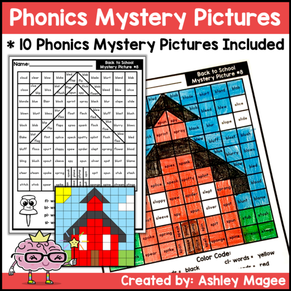 Back to School Phonics Mystery Pictures Short, Long Vowels, Blends ...