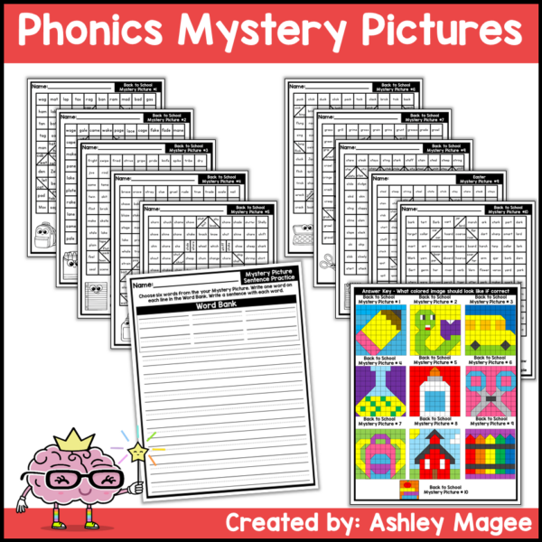 Back to School Phonics Mystery Pictures Short, Long Vowels, Blends ...