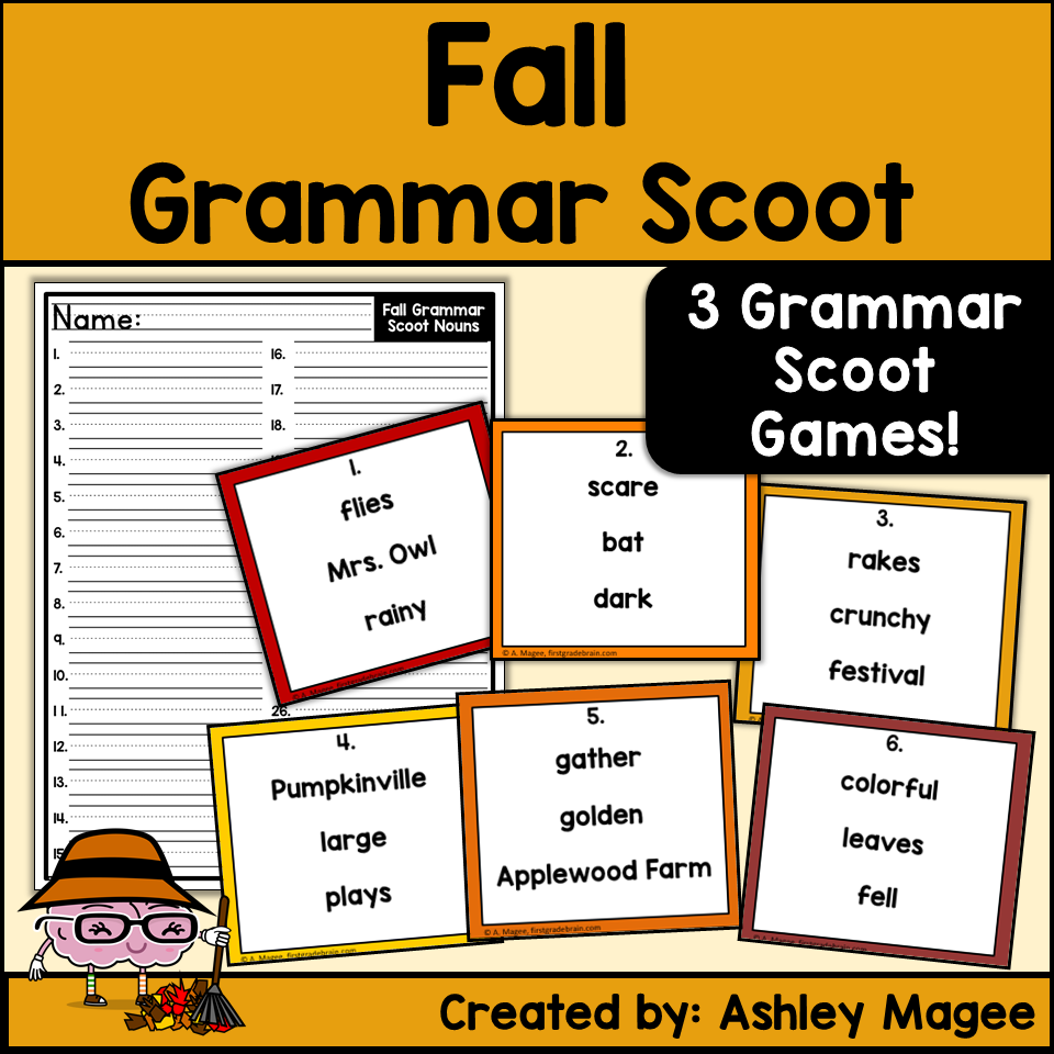 Fall Autumn Grammar Scoot Game Task Card Center Nouns Verbs and ...