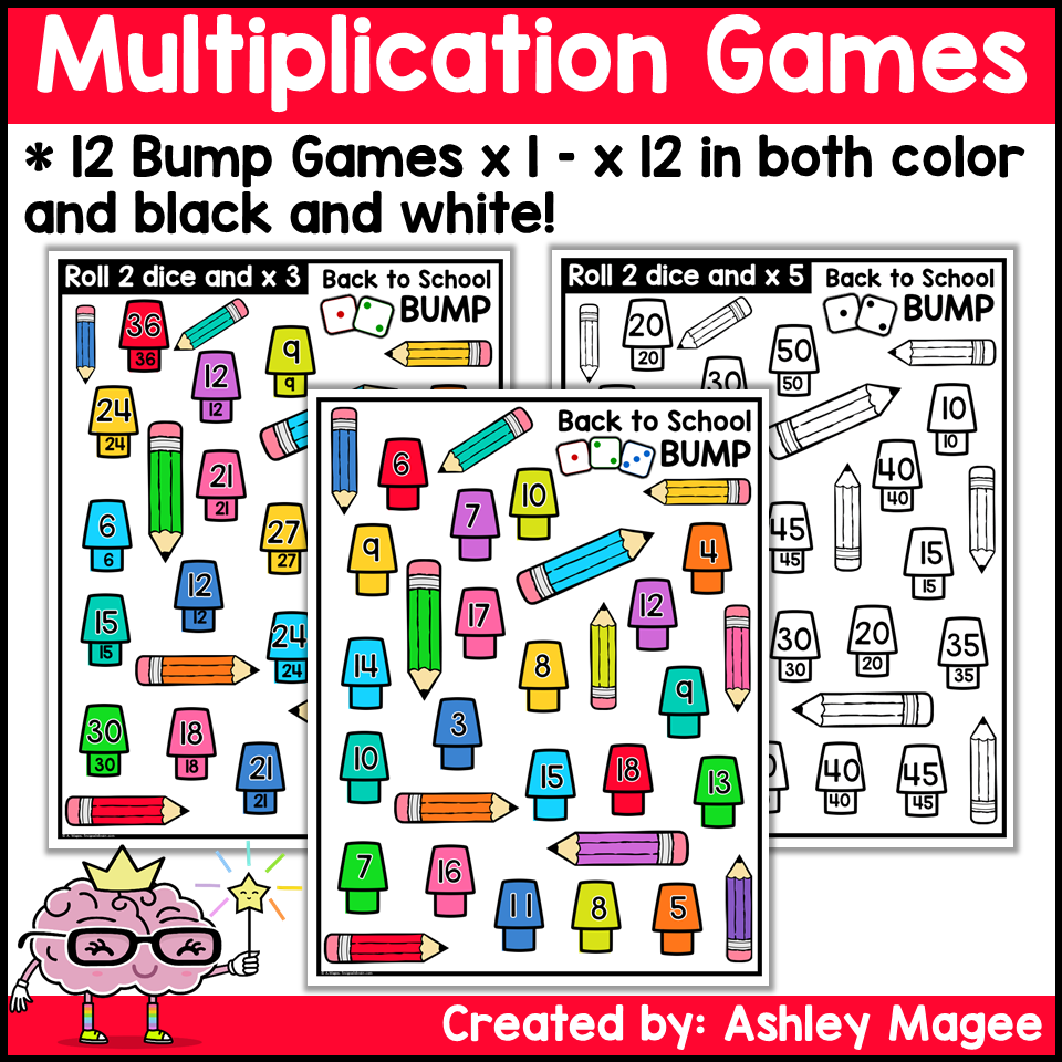 Back to School Multiplication Math Games: 1-12 Practice Activity Center ...