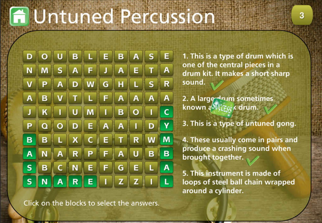 Musical Instrument Families Interactive Wordsearch | Made By Teachers