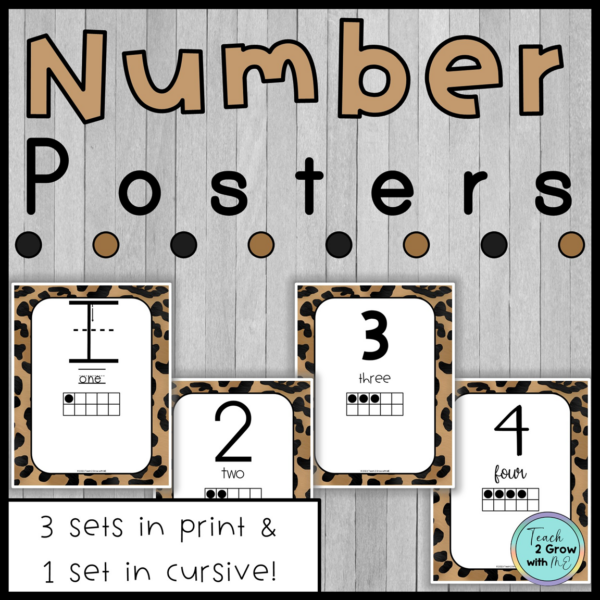 Number Posters 0-30 with Ten Frames Zoo Animal Leopard Print Classroom ...