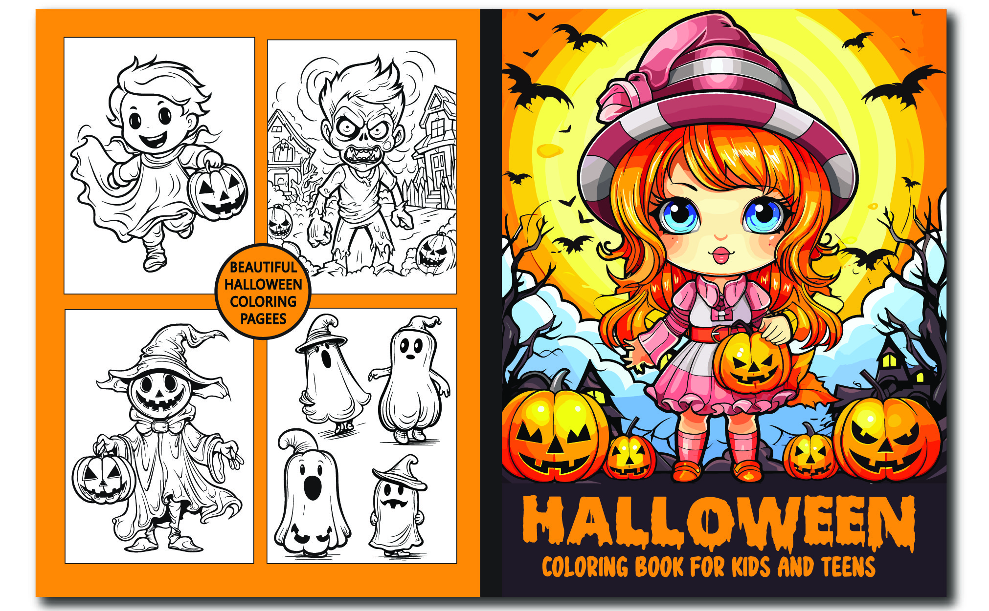 Halloween Coloring Book For Kids & Teens Cute Horror & Spooky ...