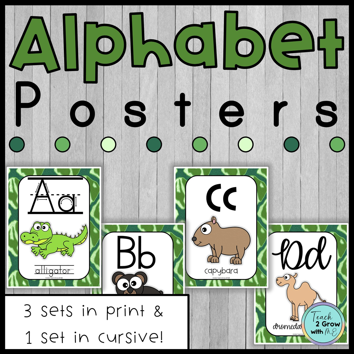 Alphabet Posters Zoo Animals A-Z with Giraffe Print Border Classroom ...