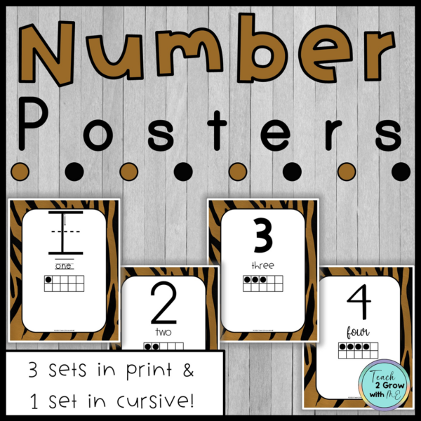Number Posters 0-30 with Ten Frames Zoo Animal Tiger Print Classroom ...