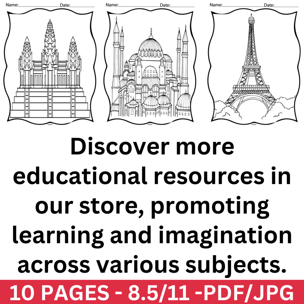 Historical Monuments Coloring Pages for Kids: 10 World Wonders to Color ...