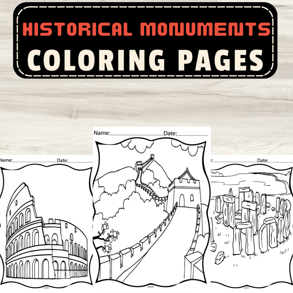 Historical Monuments Coloring Pages for Kids: 10 World Wonders to Color ...