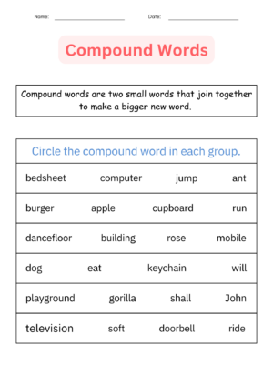 Printable Grammar Compound Words Worksheets and Activities for grade 1 ...