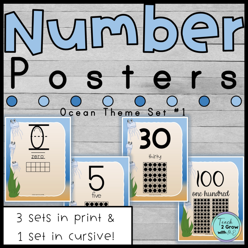 Number Posters 0-30, 40-100 by 10s Under the Sea Ocean Classroom Decor ...