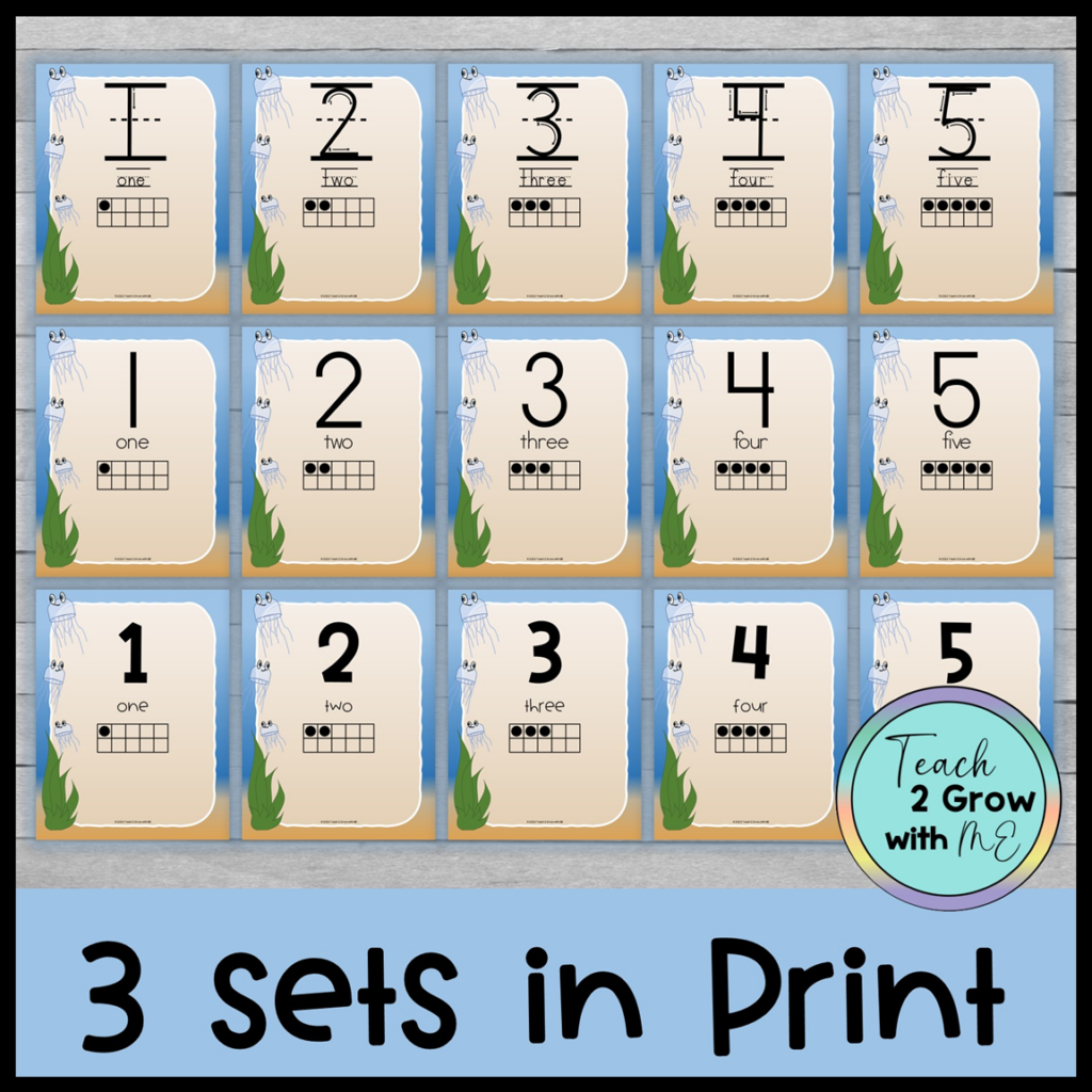 Number Posters 0-30, 40-100 by 10s Under the Sea Ocean Classroom Decor ...