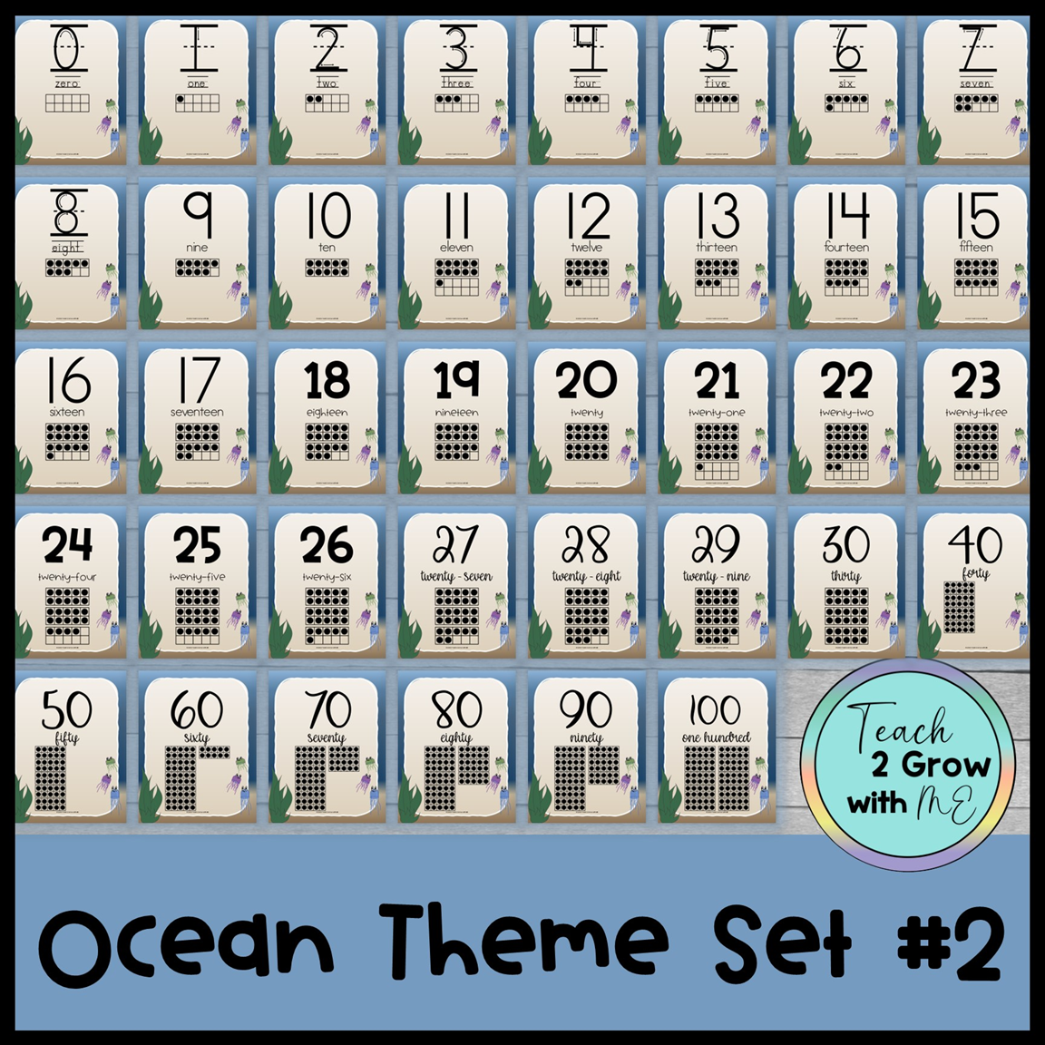 Number Posters 0-30, 40-100 by 10s Under the Sea Ocean Classroom Decor ...