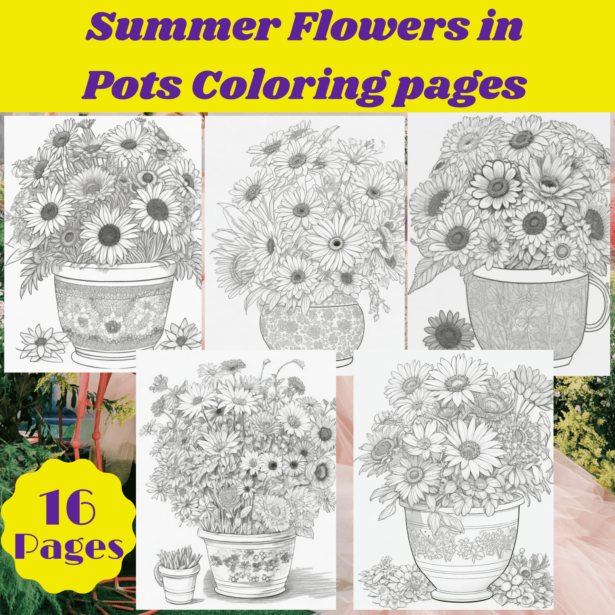 Summer Flowers in Pots Coloring pages | Made By Teachers