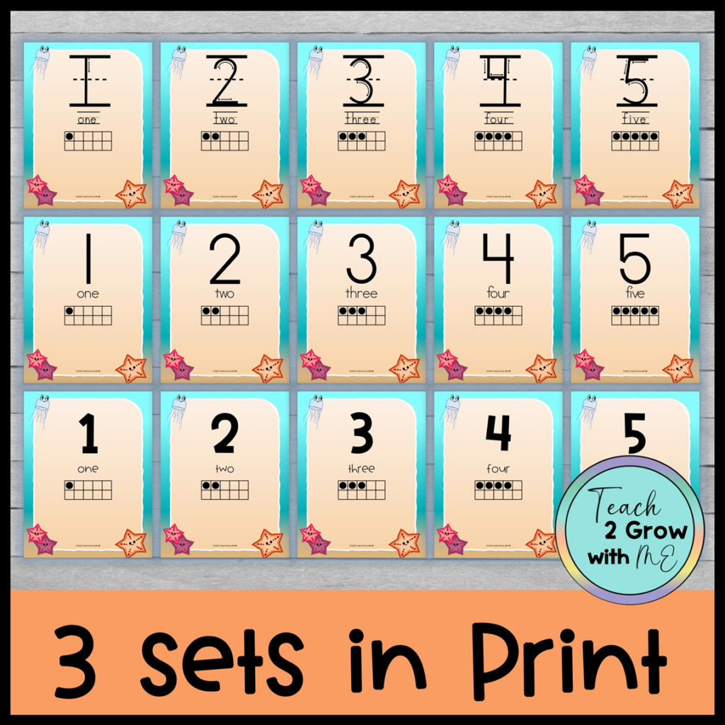 Number Posters 0-30, 40-100 by 10s Under the Sea Ocean Classroom Decor ...