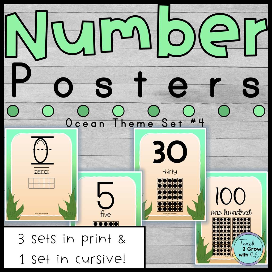 Number Posters 0-30, 40-100 by 10s Under the Sea Ocean Classroom Decor ...