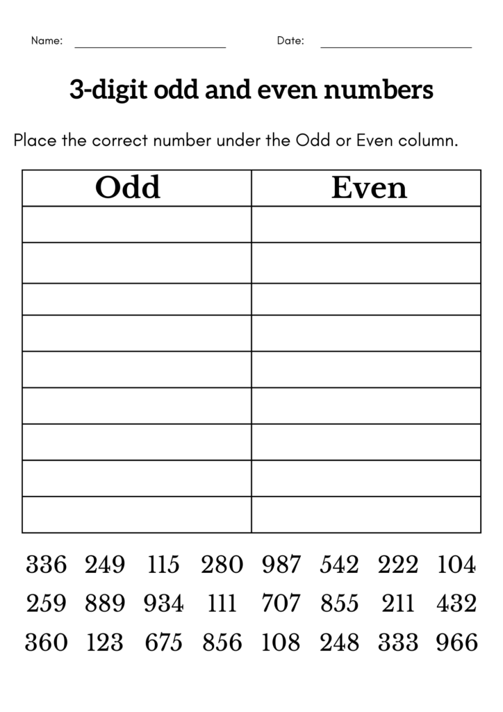 3-digit and even numbers worksheet - three digit 3 digit even numbers ...