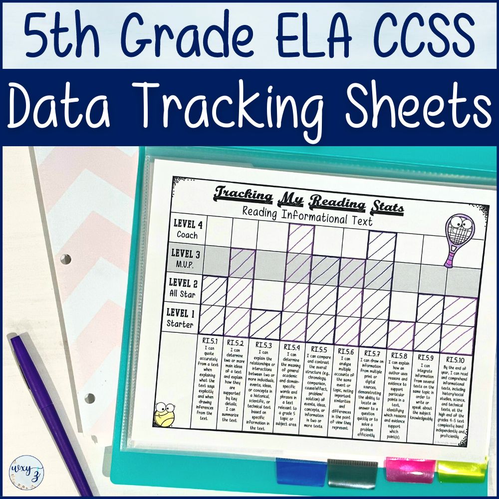 ELA Student Data Tracking Sheets for 5th Grade CCSS - Sports Themed ...