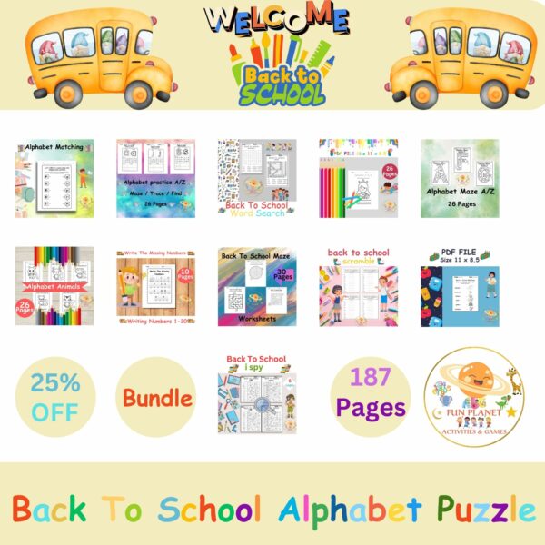 Back to School Alphabet Puzzle Bundle | Made By Teachers