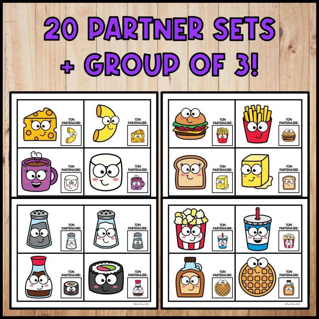 French Partner Cards for Partner Work | Food Pairs for Picking Partners ...