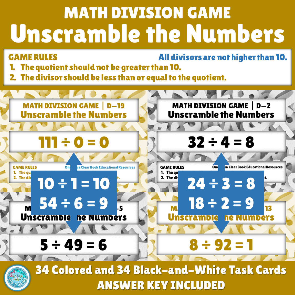 128 Math Addition, Subtraction, Multiplication, & Division Game Task Cards | Unscramble the ...