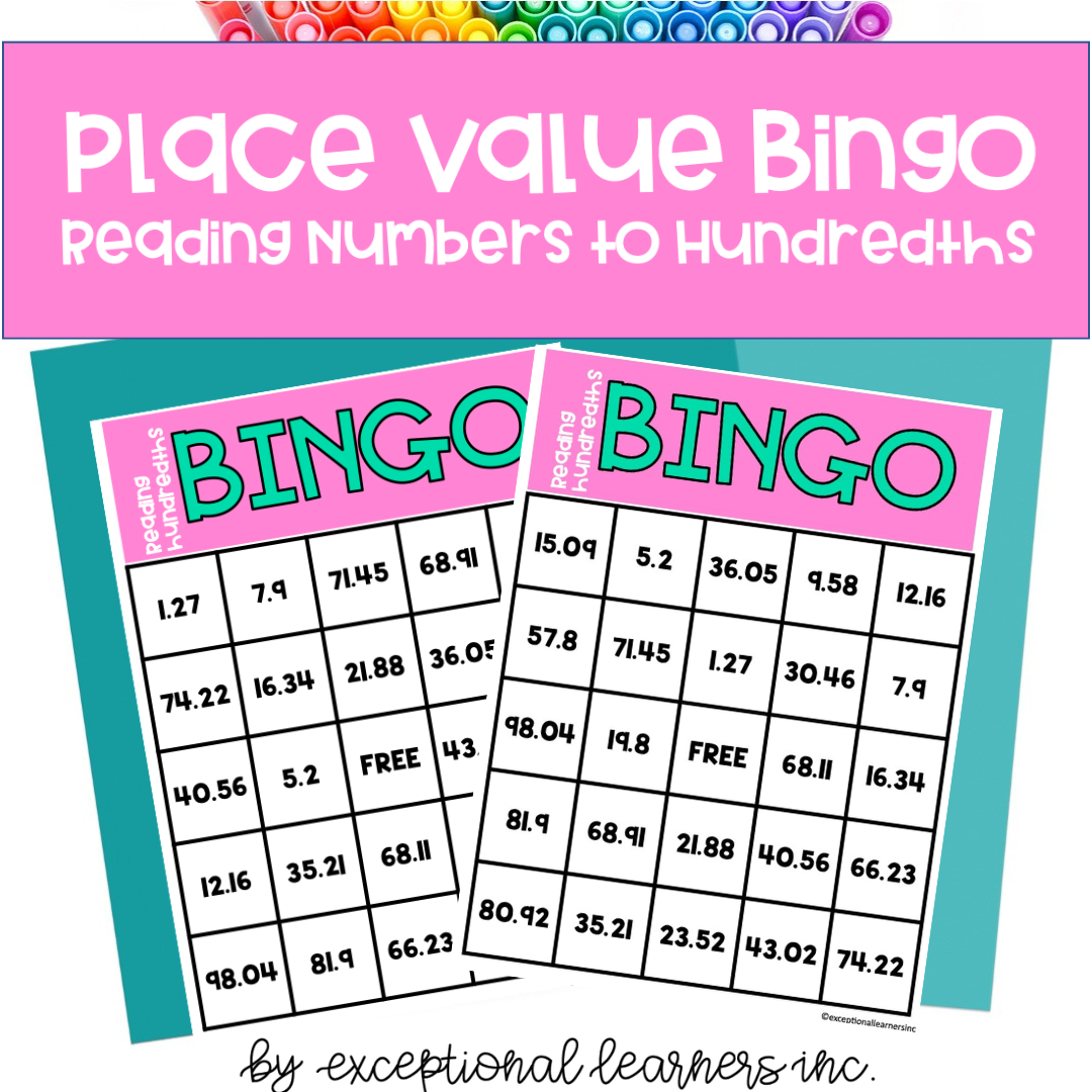 Reading Numbers to the Hundredths Place Value Bingo Game and Math ...
