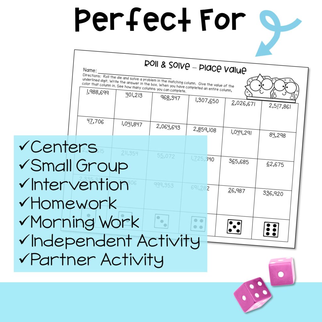 Place Value Activity Roll and Solve - 4th Grade - Dollar Deal - Made By ...
