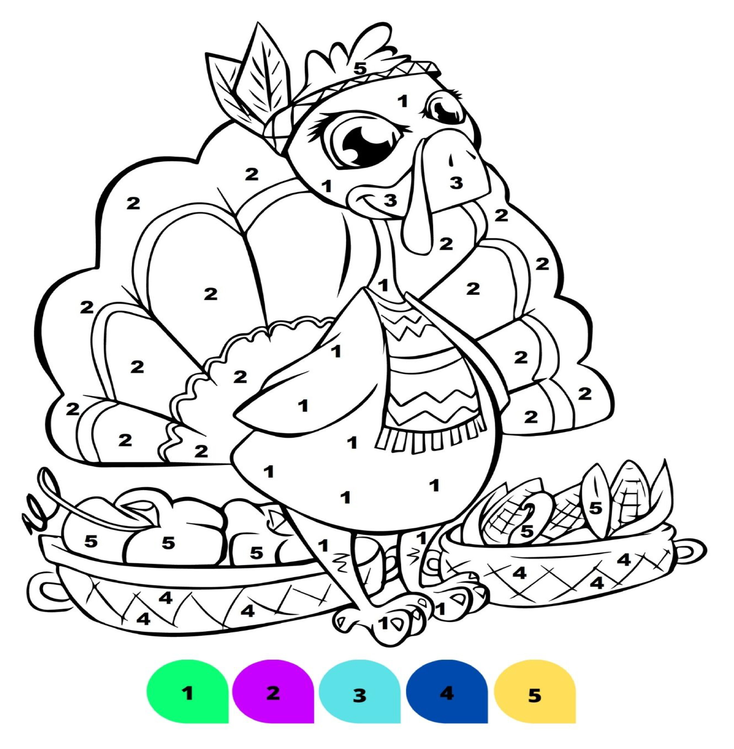 Thanksgiving Color by Number Coloring Book For Kids:Turkeys ...