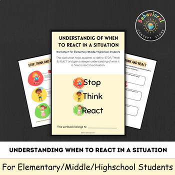 Teaching Kids Self-Regulation: Stop, Think, React Worksheet | Made By ...