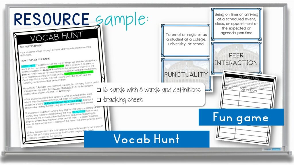 Back to School Vocabulary Activities: Word Wall, Vocab Hunt, Games ...