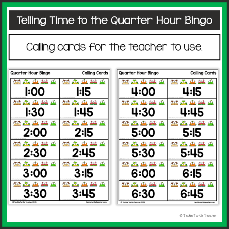 Telling Time to the Quarter Hour Bingo Game - Analog Clocks | Made By ...