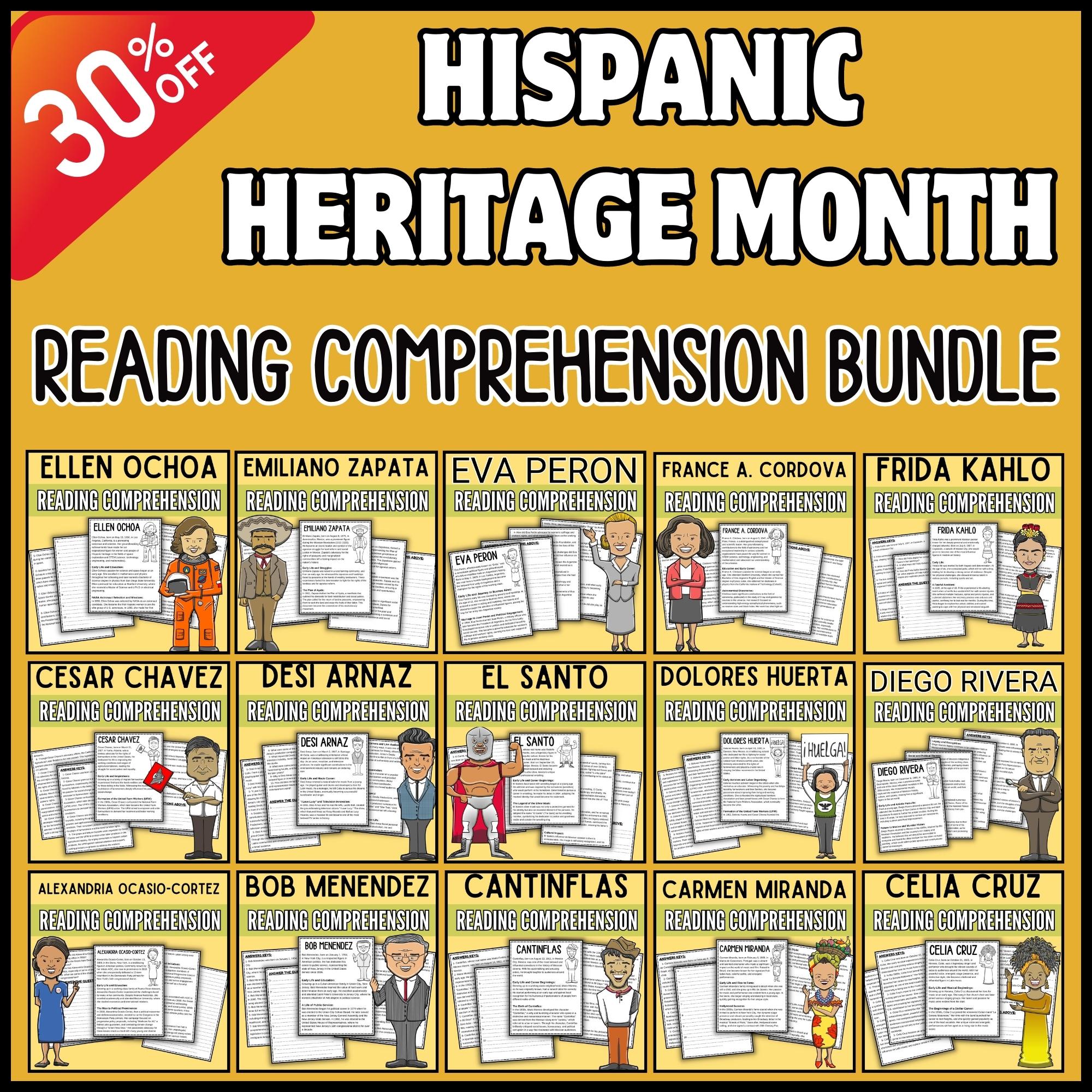 Hispanc & Latino Leaders Reading Comprehension Bundle - Hispanic ...