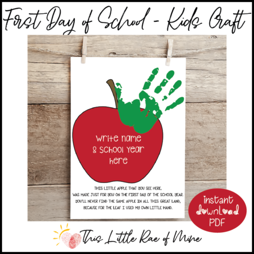Little Apple - first day of school – handprint art - printable ...