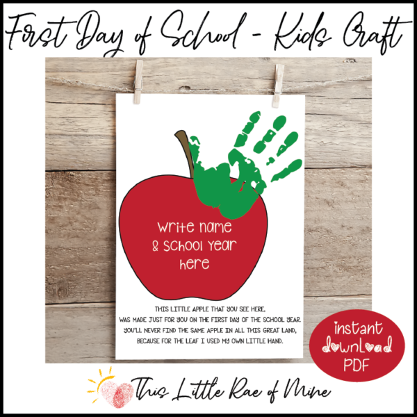 Little Apple - first day of school – handprint art - printable ...