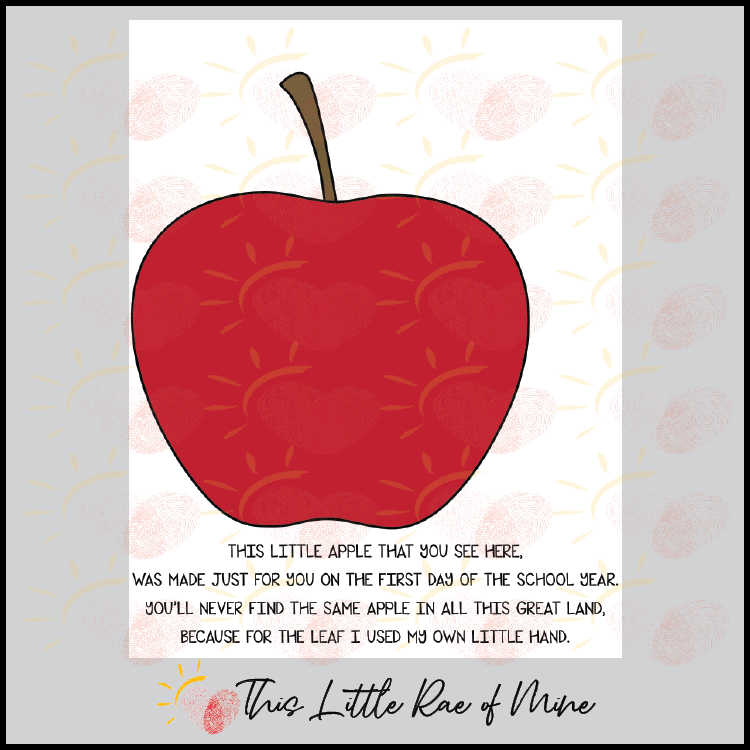 Little Apple - first day of school – handprint art - printable ...